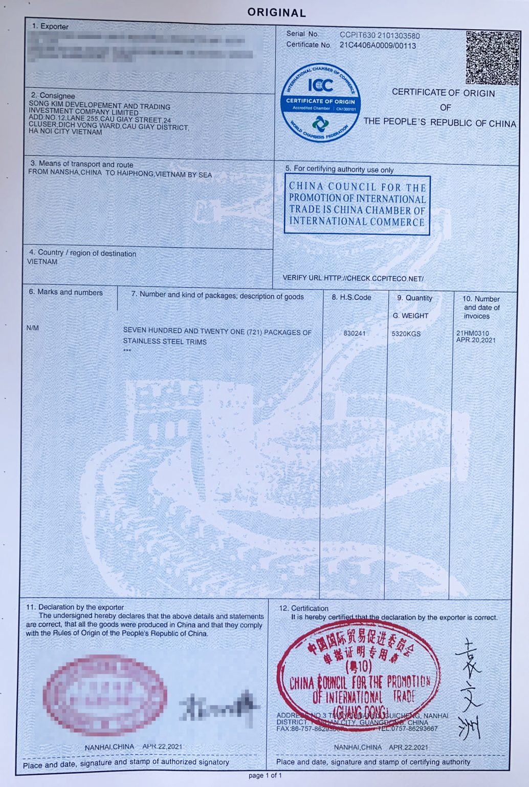 Chứng Nhận CO-CQ